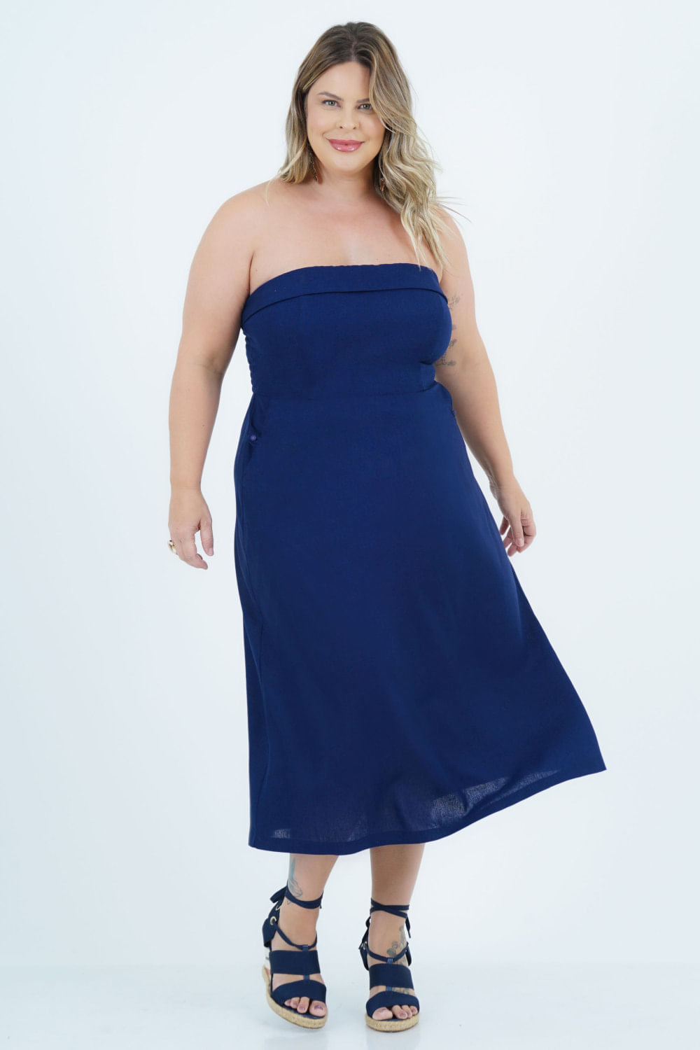 Vestido Plus Size Feminino Midi Linho Fashion - Program Moda | Moda Plus Size Feminina