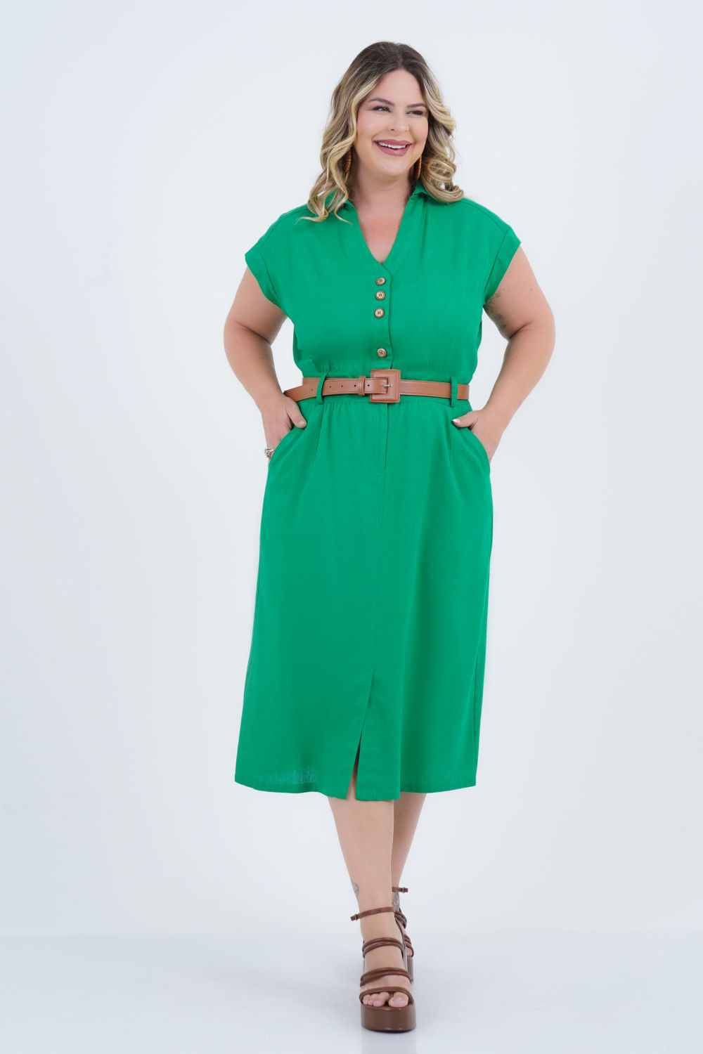 Vestido Plus Size Feminino Midi Linho Enjoy - Program Moda | Moda Plus ...